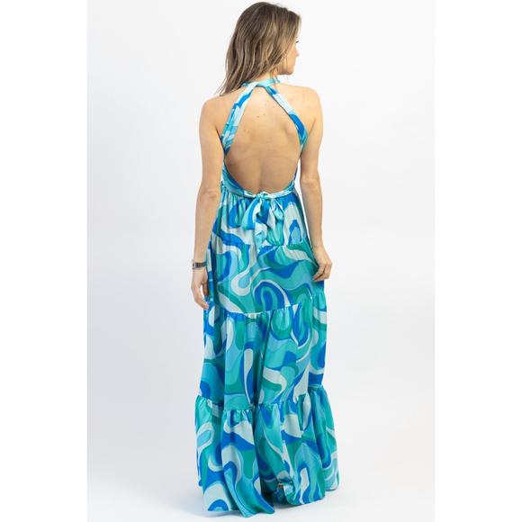 Aakaa | Dresses | New Aakaa Paradiso Halter Maxi Dress In Multiblue ...